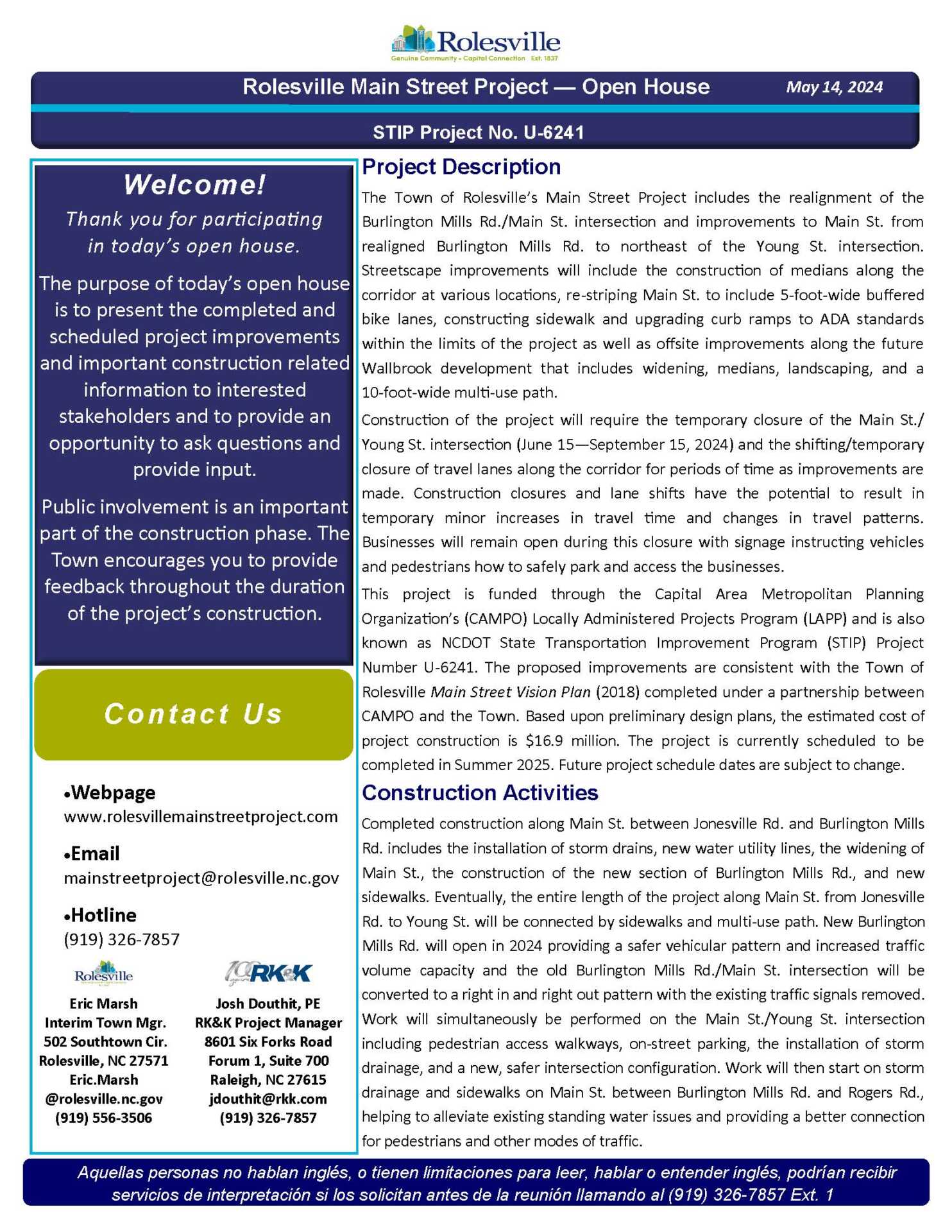 May 2024 Open House Summary | Rolesville Main Street Project